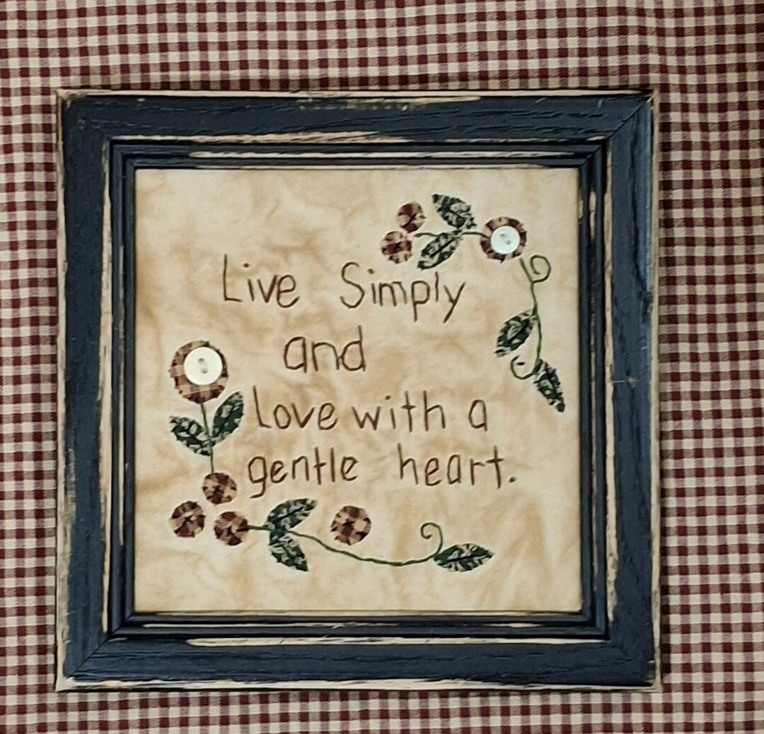 Primitive Stitchery, Framed Embroidered Sampler, Spouse, Valentines ...