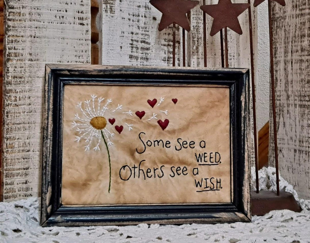 Hand Stitched Dandelion Poem: Inspirational Framed Art, Primitive ...