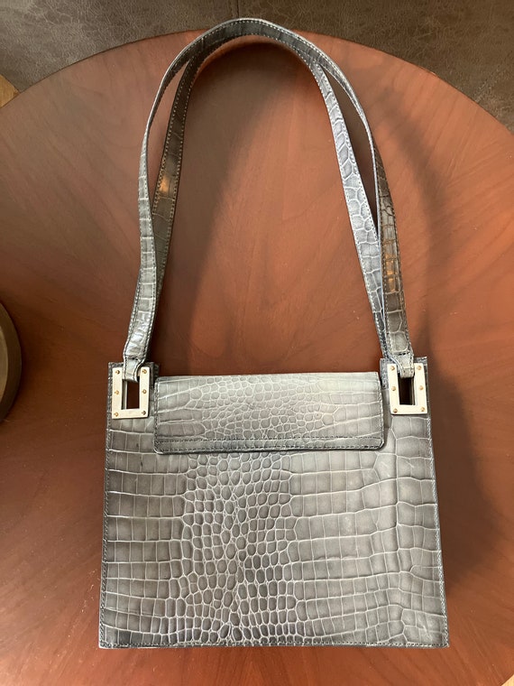 Vicenza Gray Crocodile Embossed Leather Shoulder Bag - Gem