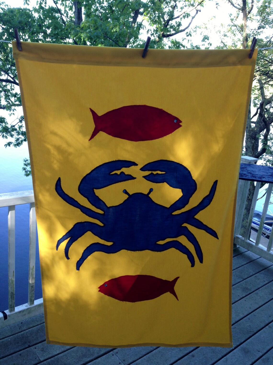 Multi Colored Crab & Fish Flag, Cotton Canvas Blend , Approximately 3 ...