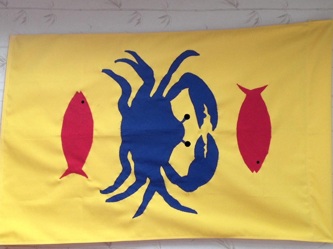 Multi Colored Crab & Fish Flag, Cotton Canvas Blend , Approximately 3 ...