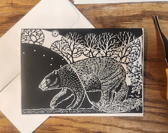 Linocut Bear - Etsy