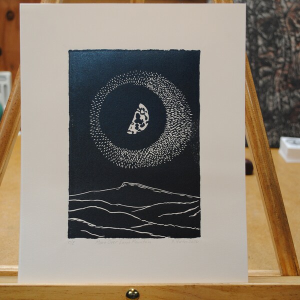 Linocut Moon - Etsy