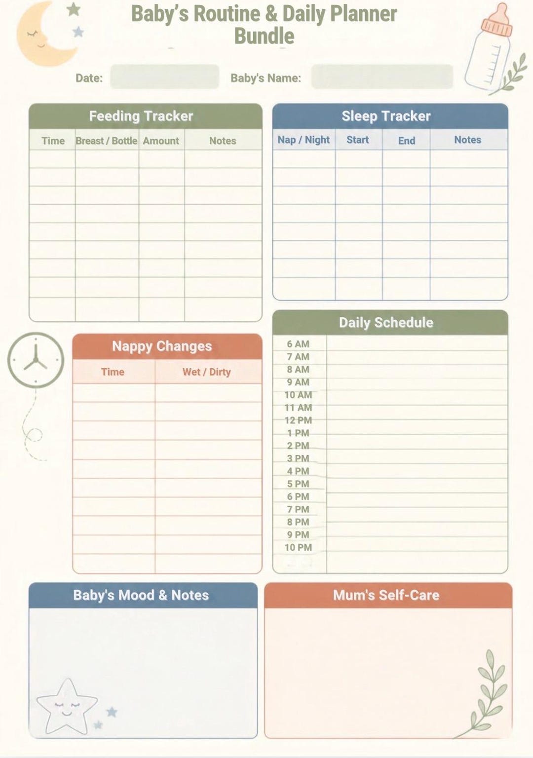Baby Daily Routine Planner | Feeding, Sleep, Milestones Tracker ...