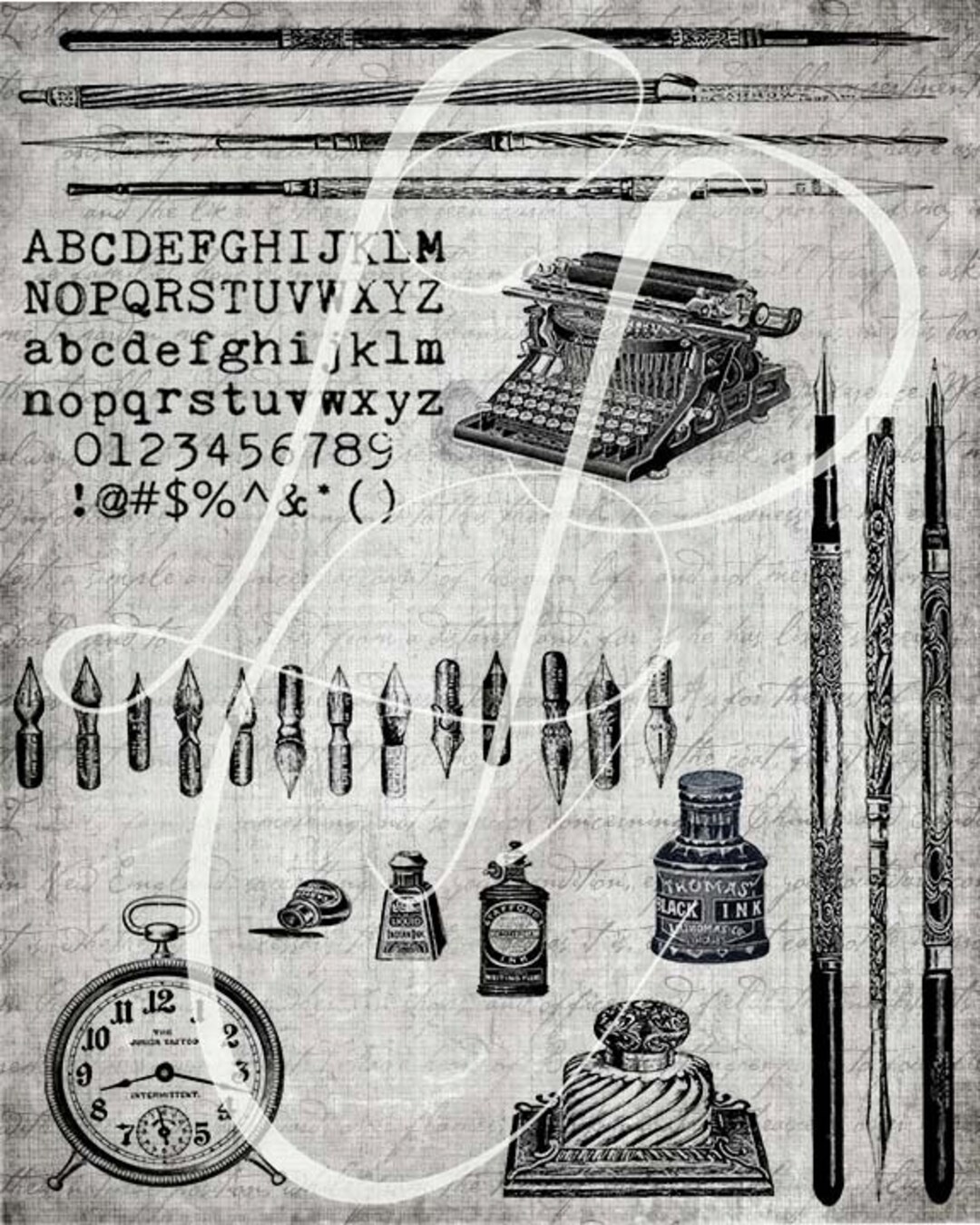 Ultimate Vintage Office Clipart Set With Old Script Background Papers ...