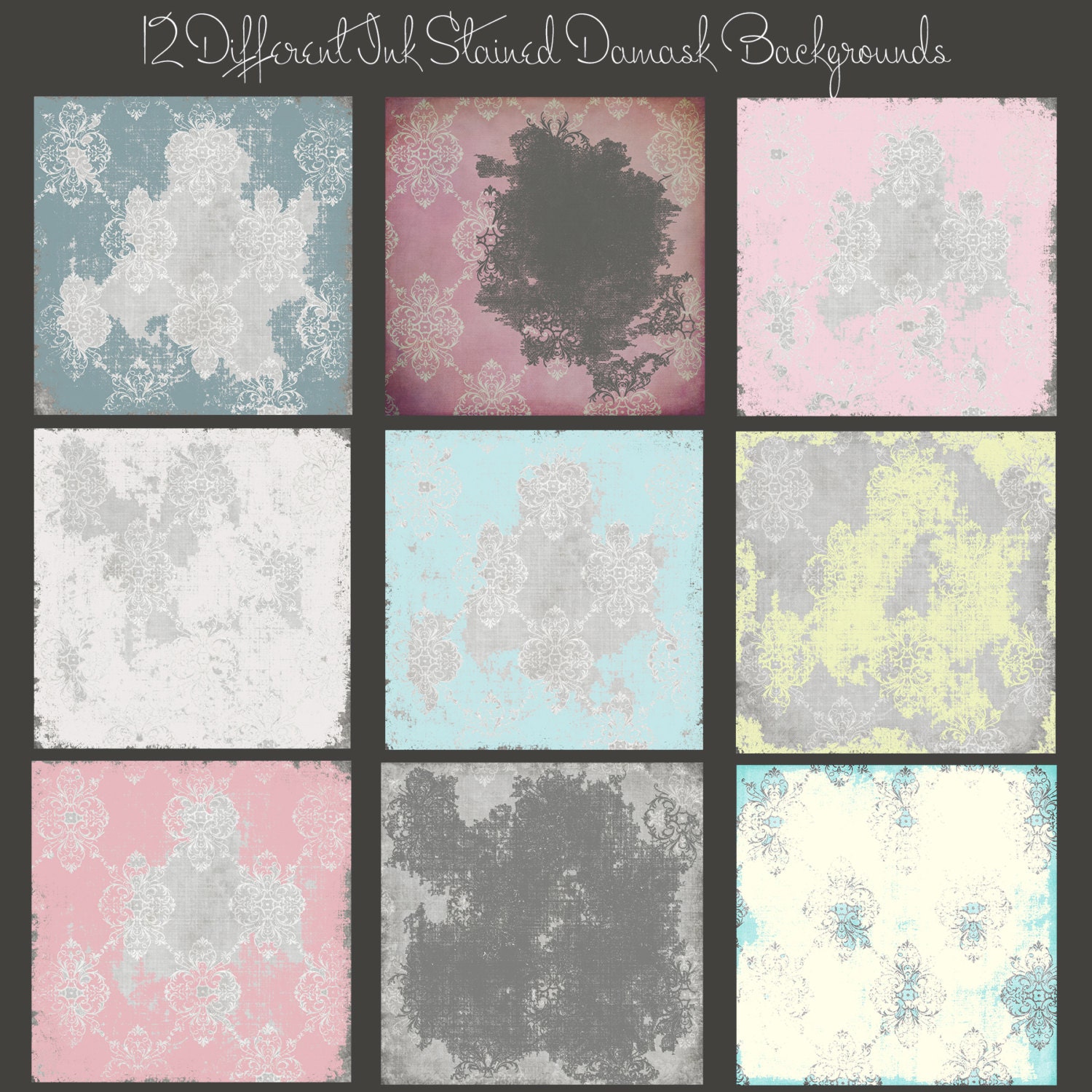 Ink Stained Damask Digital Background Paper - Invitation - Scrapbook ...
