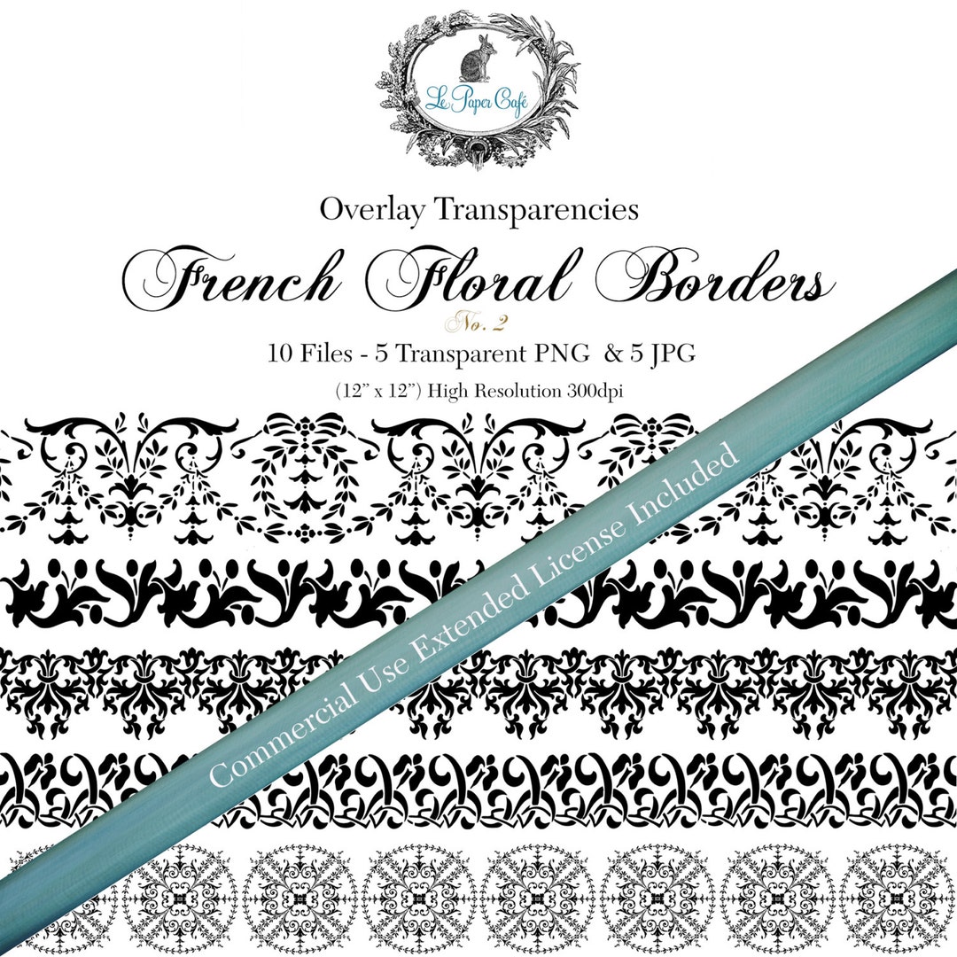 Vintage French Floral Border Overlay Transparency 2 Designer Templates ...