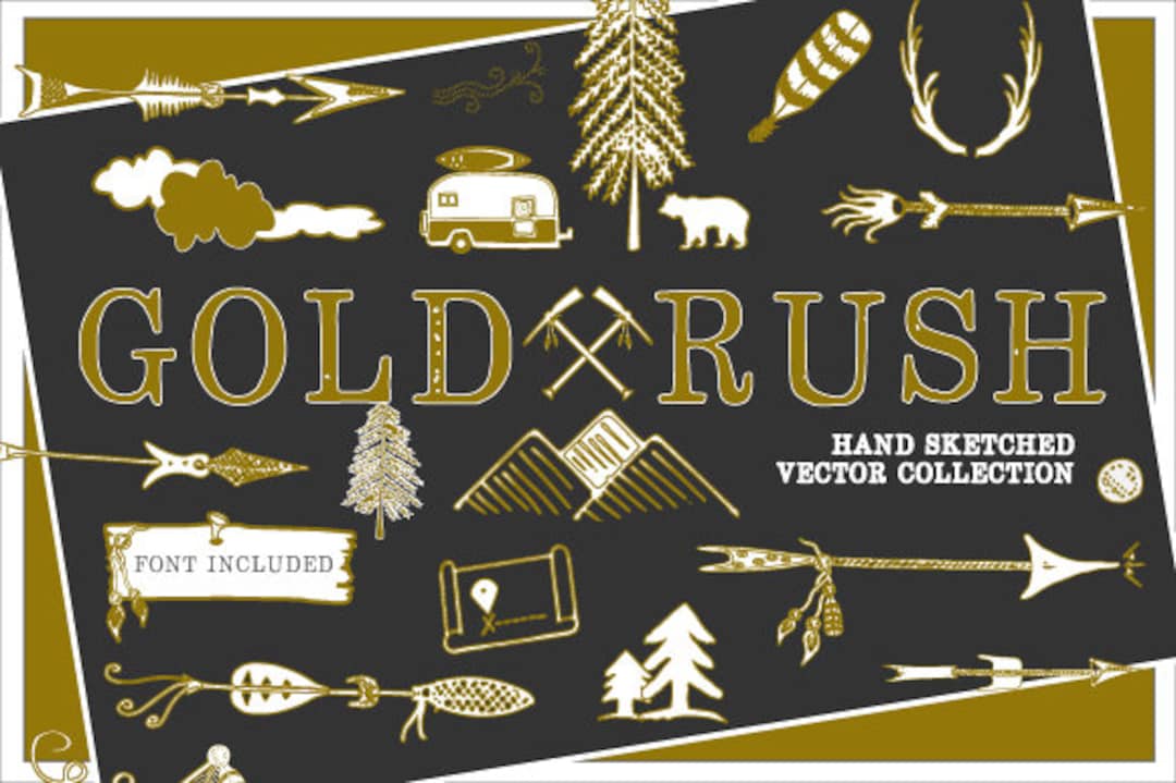 GOLD RUSH Vector Illustrations & Font - Digital Download - Wild ...
