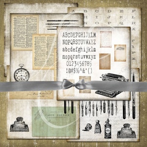 Writer's Block Digital Paper- Digital Scrapbook Collage - Vintage ...