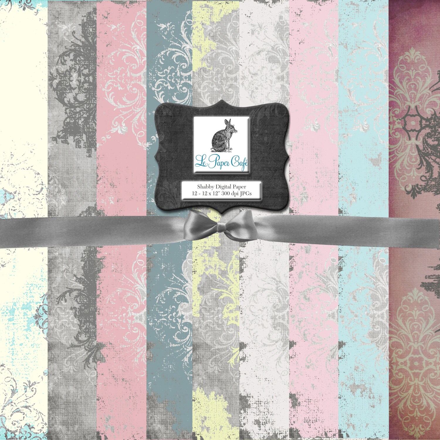 Ink Stained Damask Digital Background Paper - Invitation - Scrapbook ...