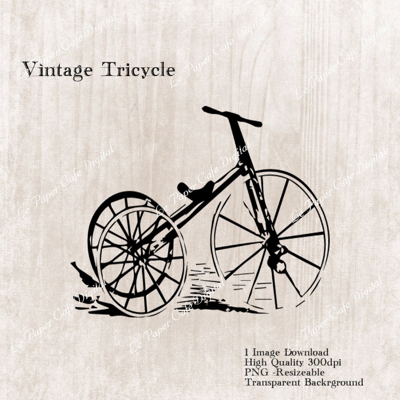 VINTAGE TRICYCLE Digital Clipart Image Download -transparent ...