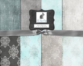 Ink Stained Damask Digital Background Paper - Invitation - Scrapbook ...