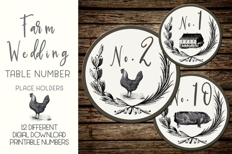 Rustic Farm Wedding Digital Printable Round Table Number Cards ...
