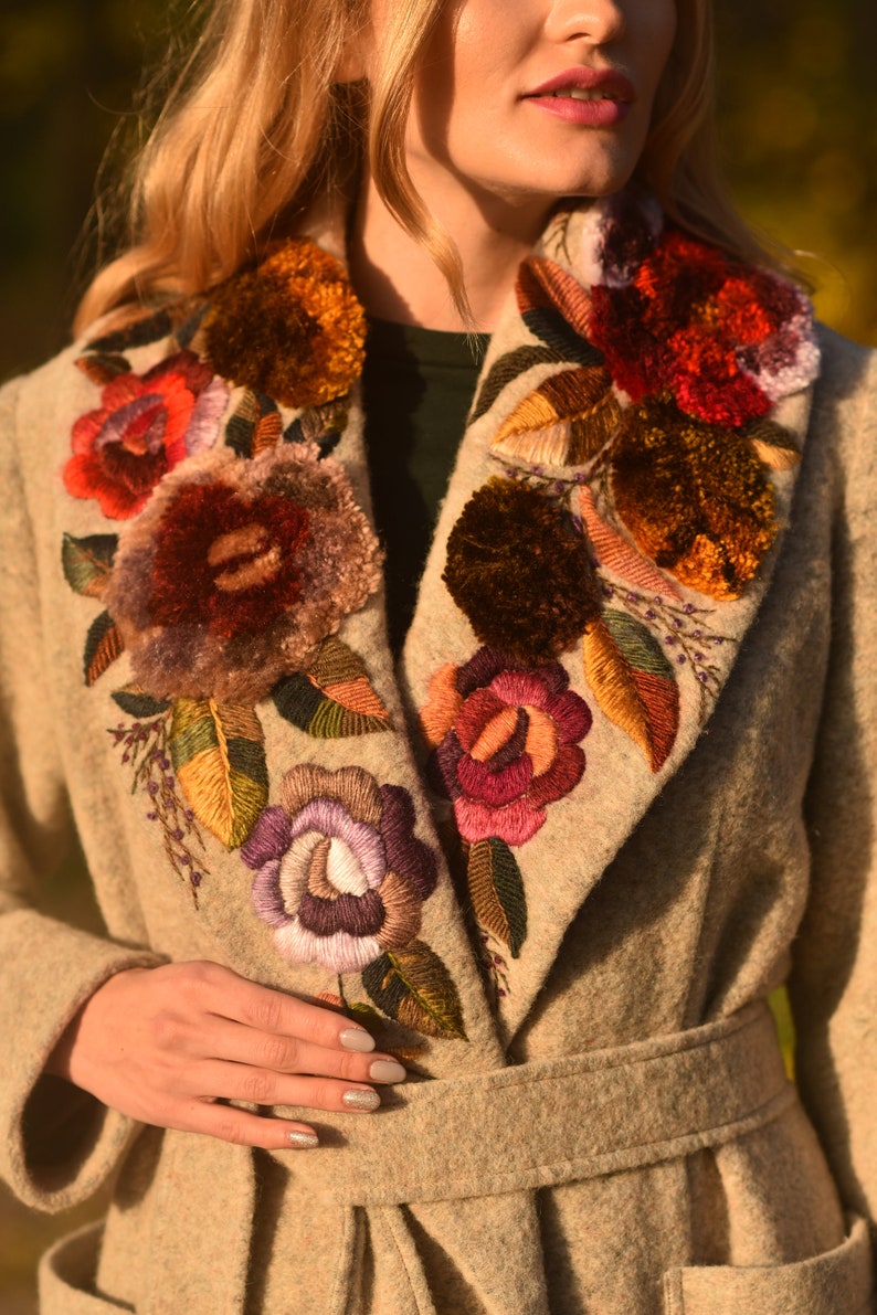 Autumn Coat Embroidered Coat Long Wool Coat Warm Coat Beige - Etsy UK