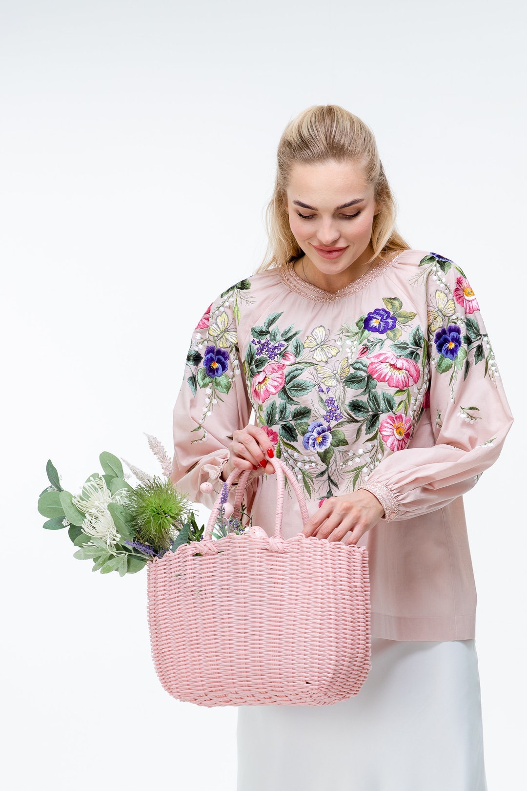 Pink Blouse, Embroidered Blouse, Peasant Blouse, Pink Peasant Blouse ...