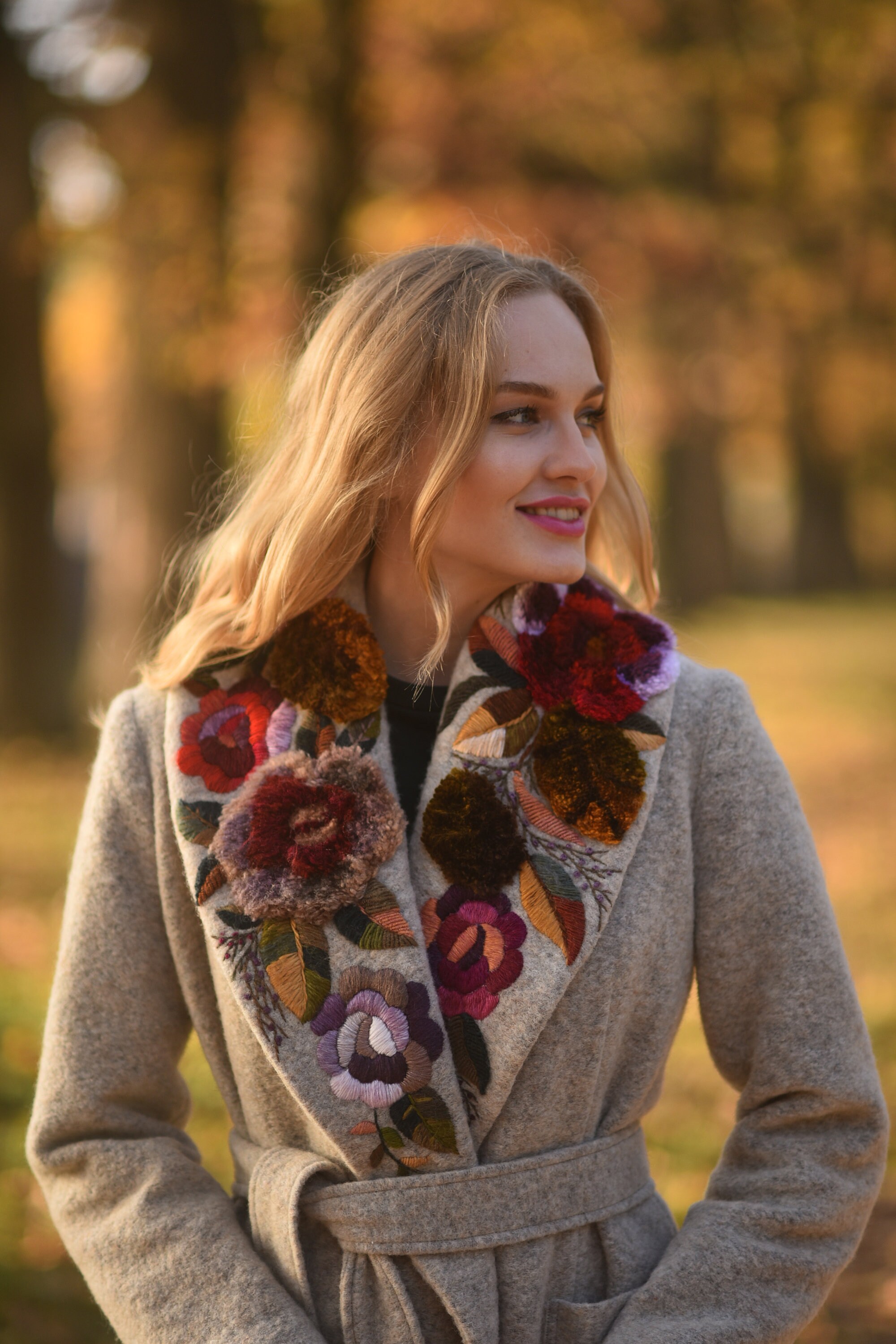 Autumn Coat Embroidered Coat Long Wool Coat Warm Coat Beige - Etsy UK