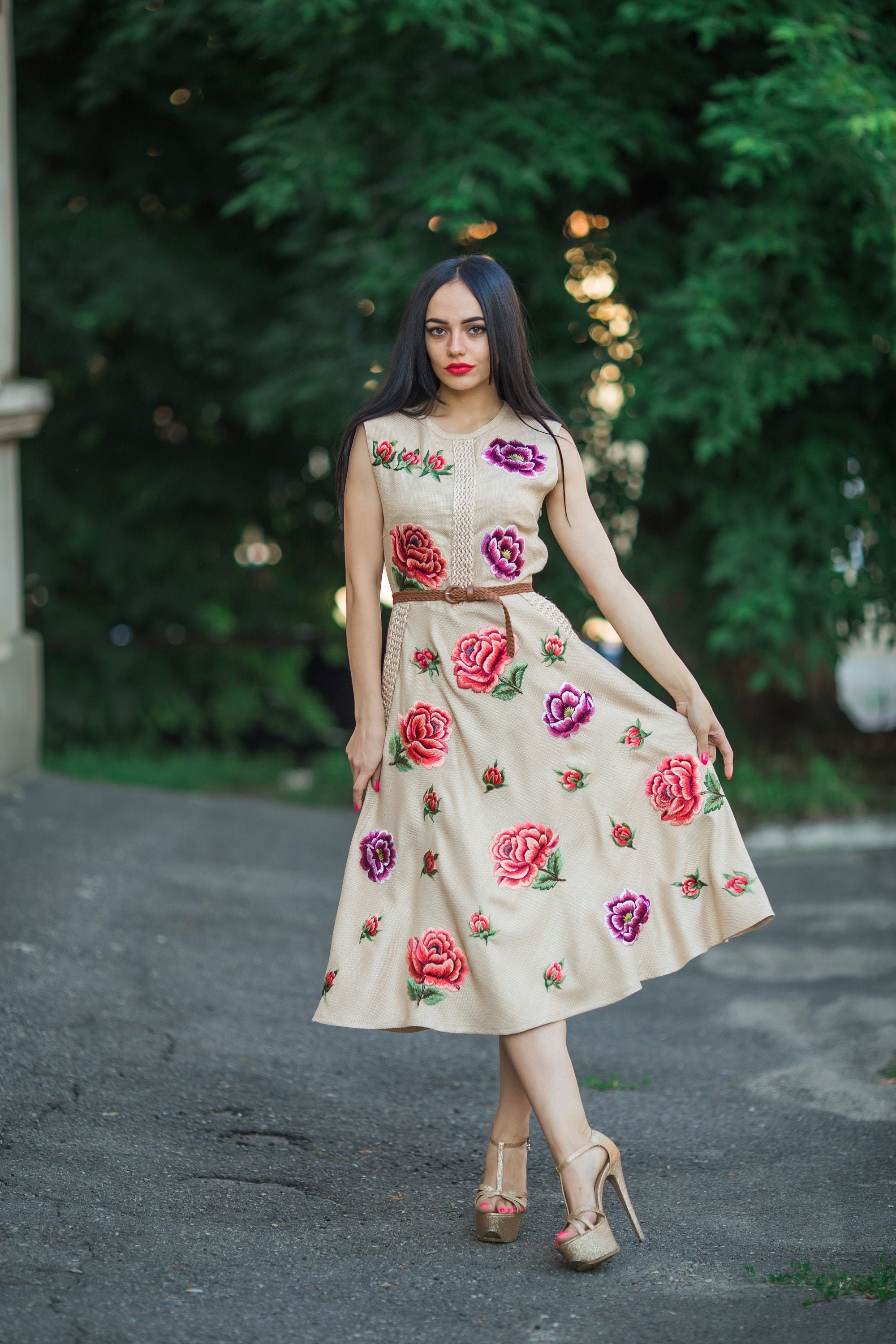 Cotton dress embroidered dress long bohemian dress loose | Etsy