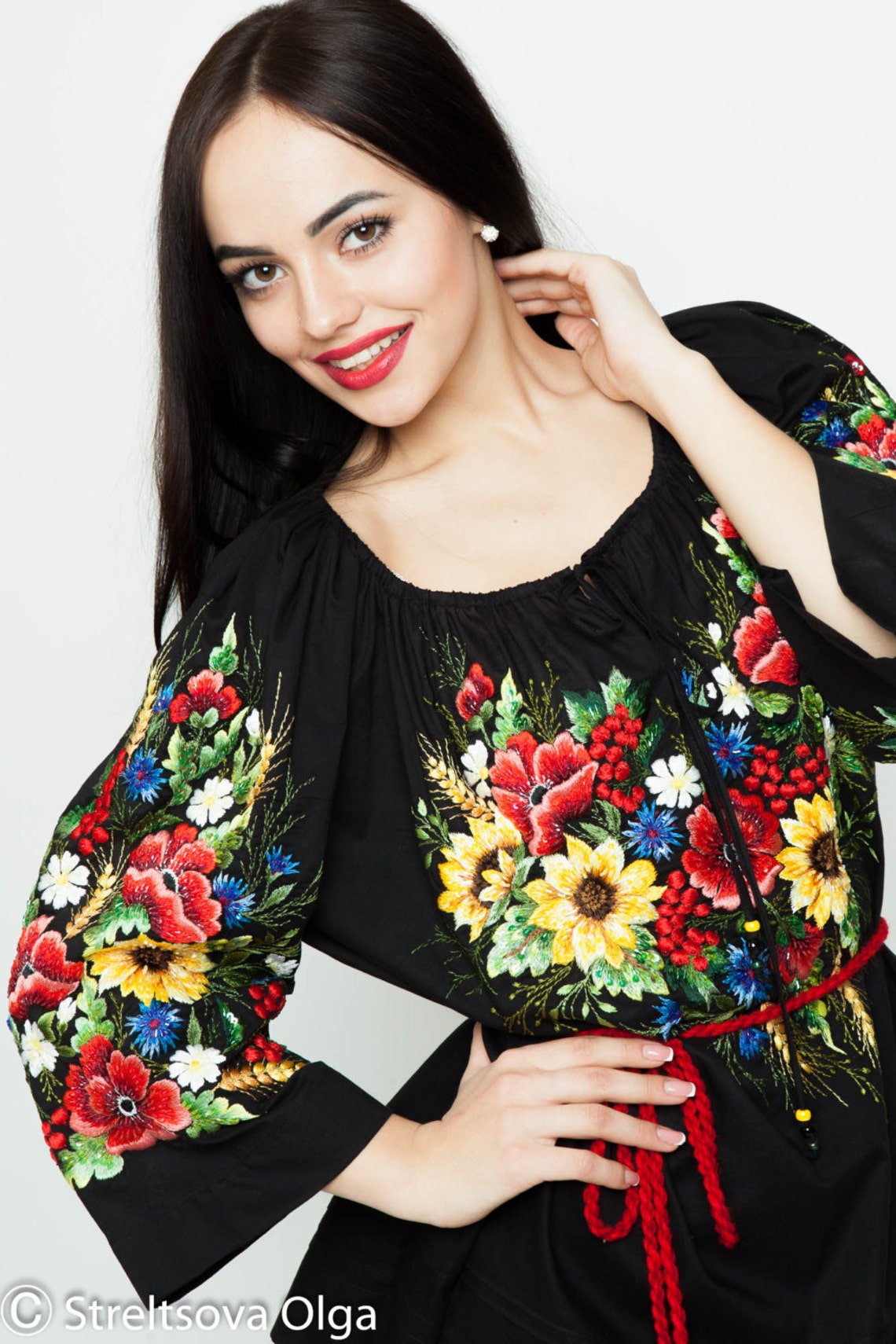 Embroidered Blouse Floral Blouse Ukrainian Blouse Black | Etsy