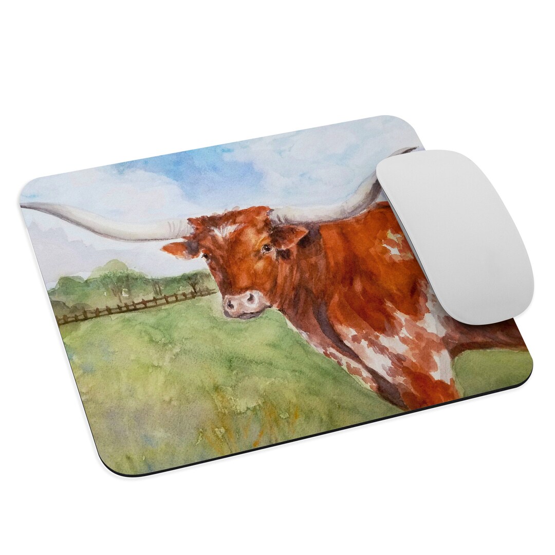 Longhorn Printed Mouse Pad, Texas Art, Tech Art, Watercolor Art Print ...