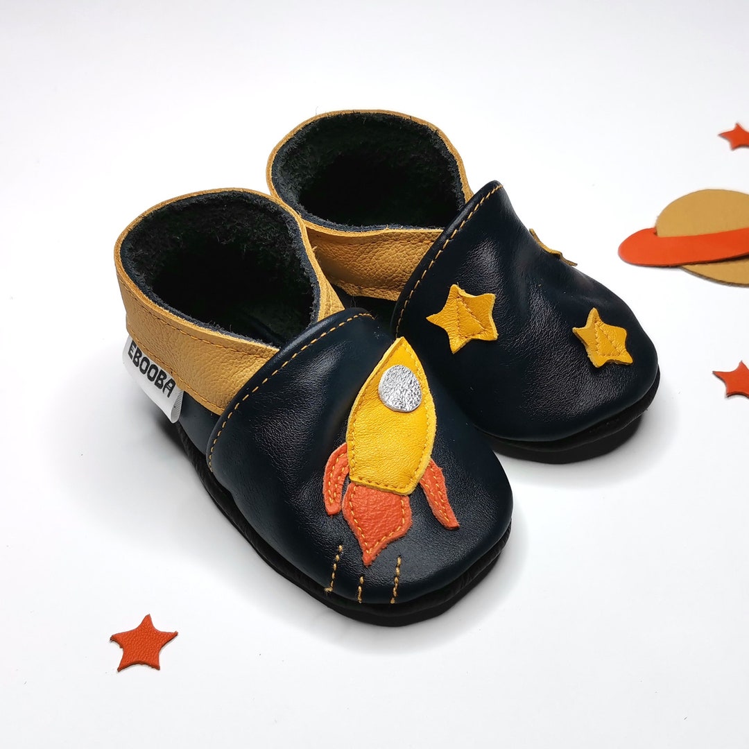 Rocket Baby Shoes, Blue Baby Slippers, Soft Sole Booties, Suede Baby ...