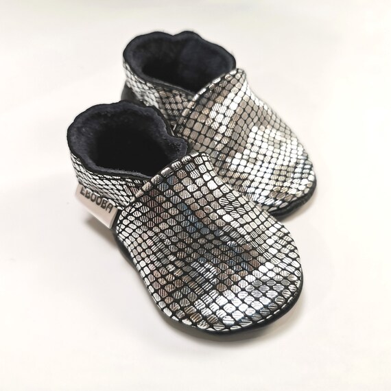 Silver Baby Shoes Baby Girl Booties Leather Baby Shoe | Etsy