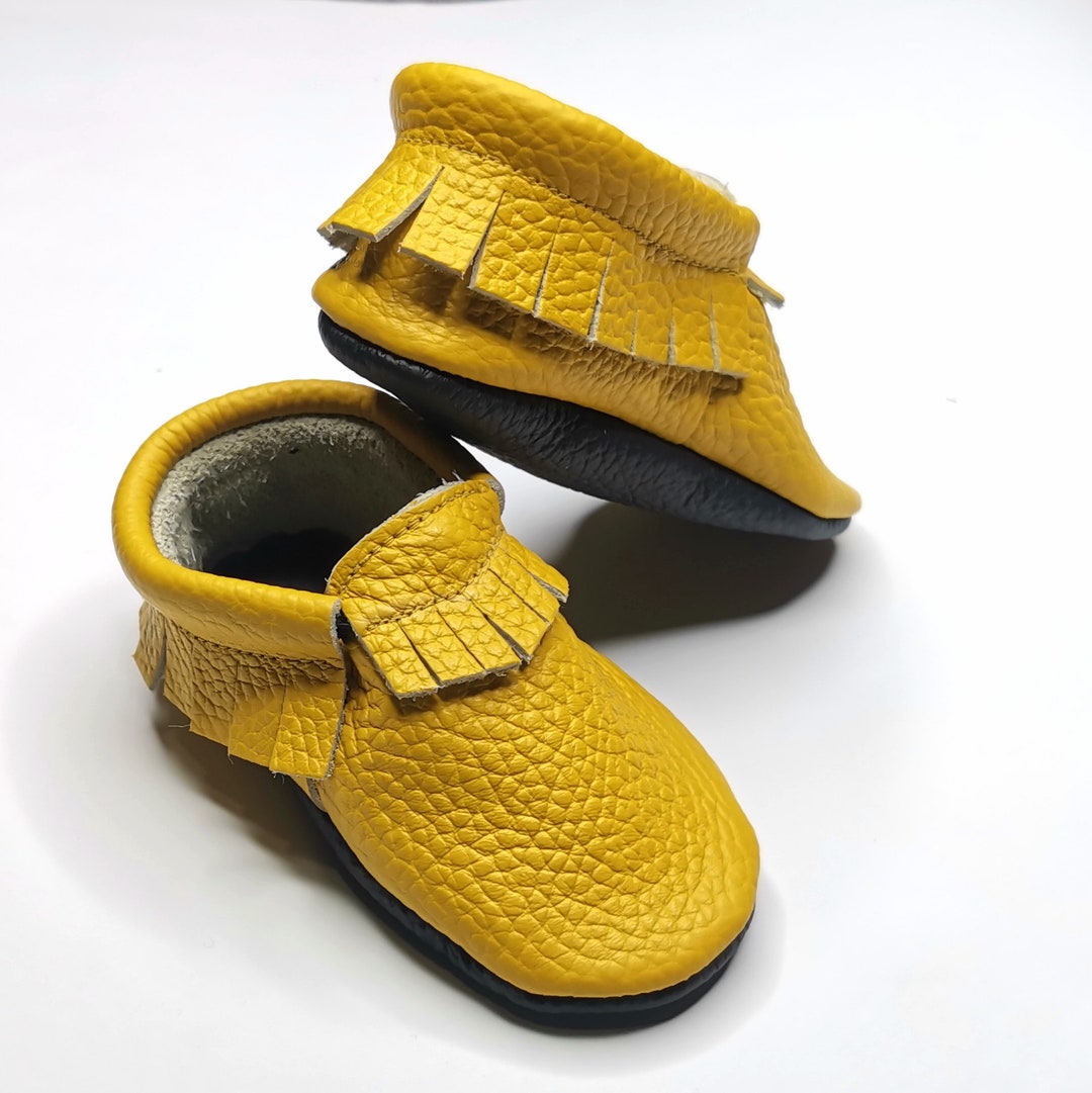 Yellow Kids Moccasins, Baby Shoes, Baby Booties, Soft Sole Moccasins ...