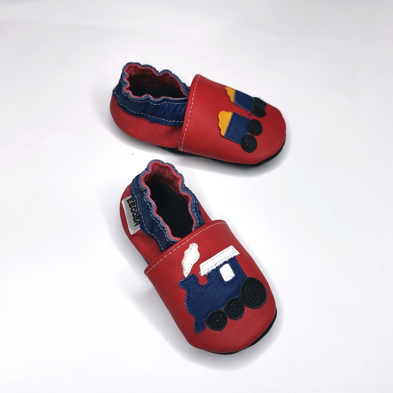 Locomotive Baby Shoes, Red Baby Shoes, Blue Train Baby Moccasins, Baby ...