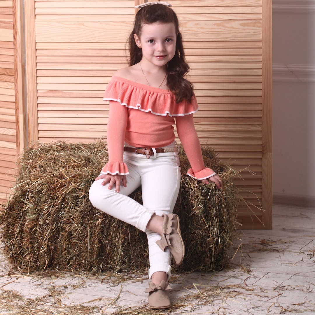 Toddler Moccasins, Leather Baby Shoes, Girls' Moccasins, Bow Slippers ...