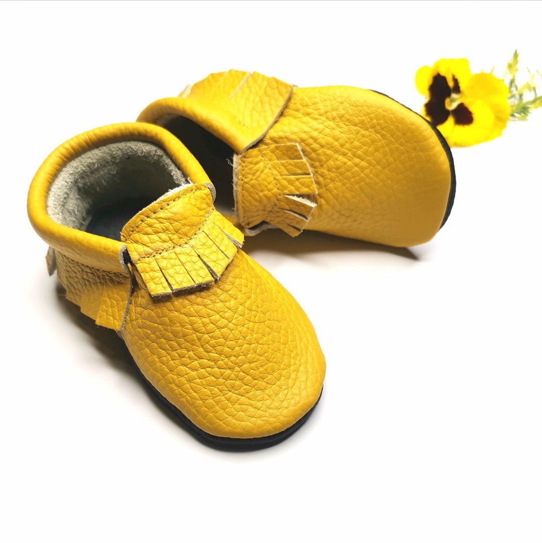 Bright Yellow Moccasins, Baby Moccs, Yellow Baby Shoes, Leather Baby ...