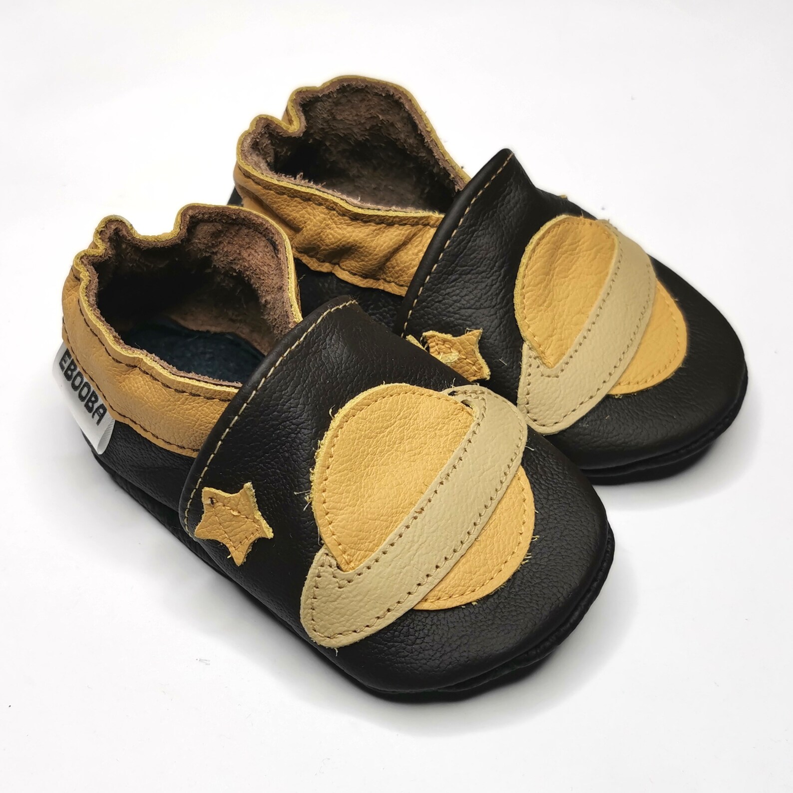 Soft Sole Baby Shoes Leather Infant Gift Boy Kids Space Yellow Dark ...