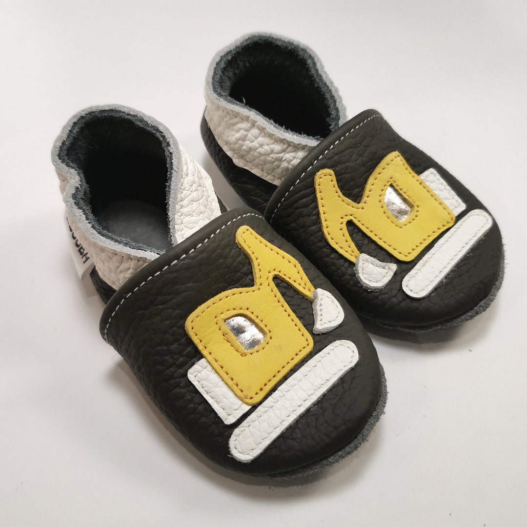 Excavator Baby Shoes, Gray Leather Shoes, Baby Boy Moccasin, Baby Soft ...
