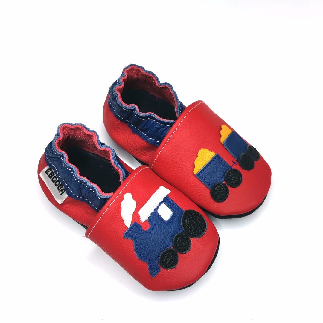 Train Slippers, Leather Baby Shoes, Boys Baby Booties, Locomotive Baby ...