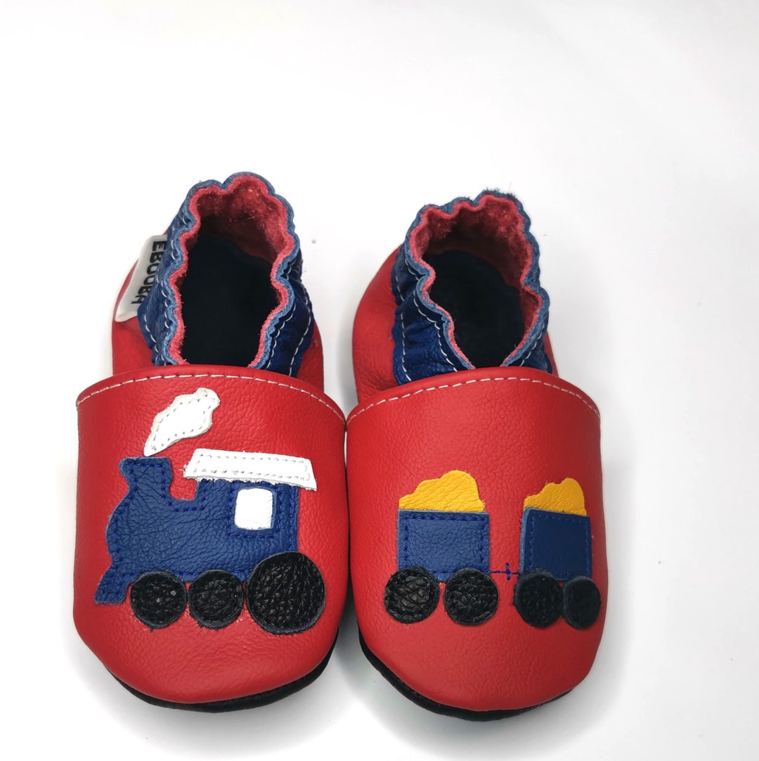 Locomotive Baby Shoes, Red Baby Shoes, Blue Train Baby Moccasins, Baby ...