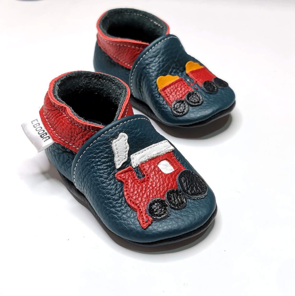 Train Baby Shoes, Red Locomotive Baby Shoes, Blue Baby Moccasins, Baby ...