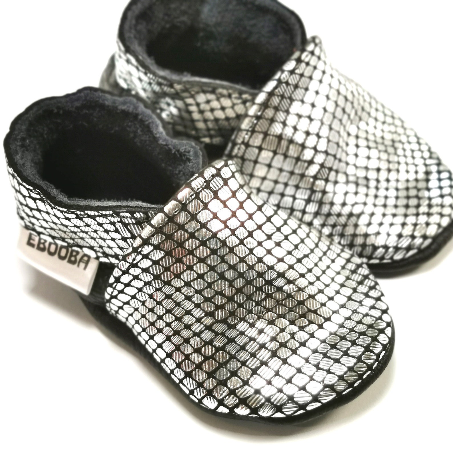 Silver Baby Shoes, Baby Girl Booties, Leather Baby Shoe, Ebooba, Glossy ...