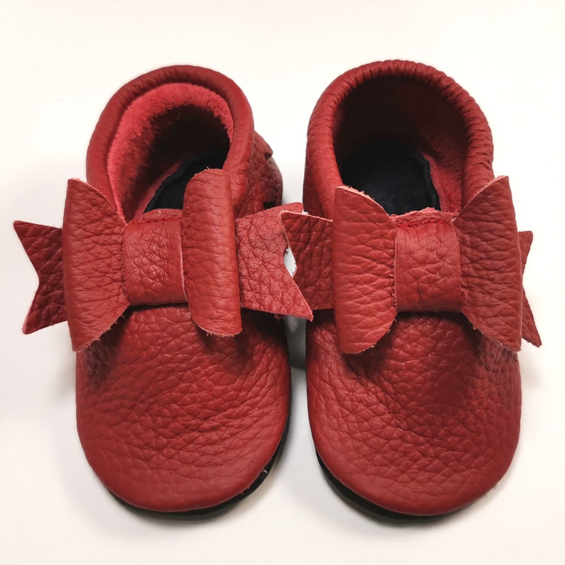 Red Baby Moccs Girls' Shoes Leather Baby Shoes Bow Baby | Etsy