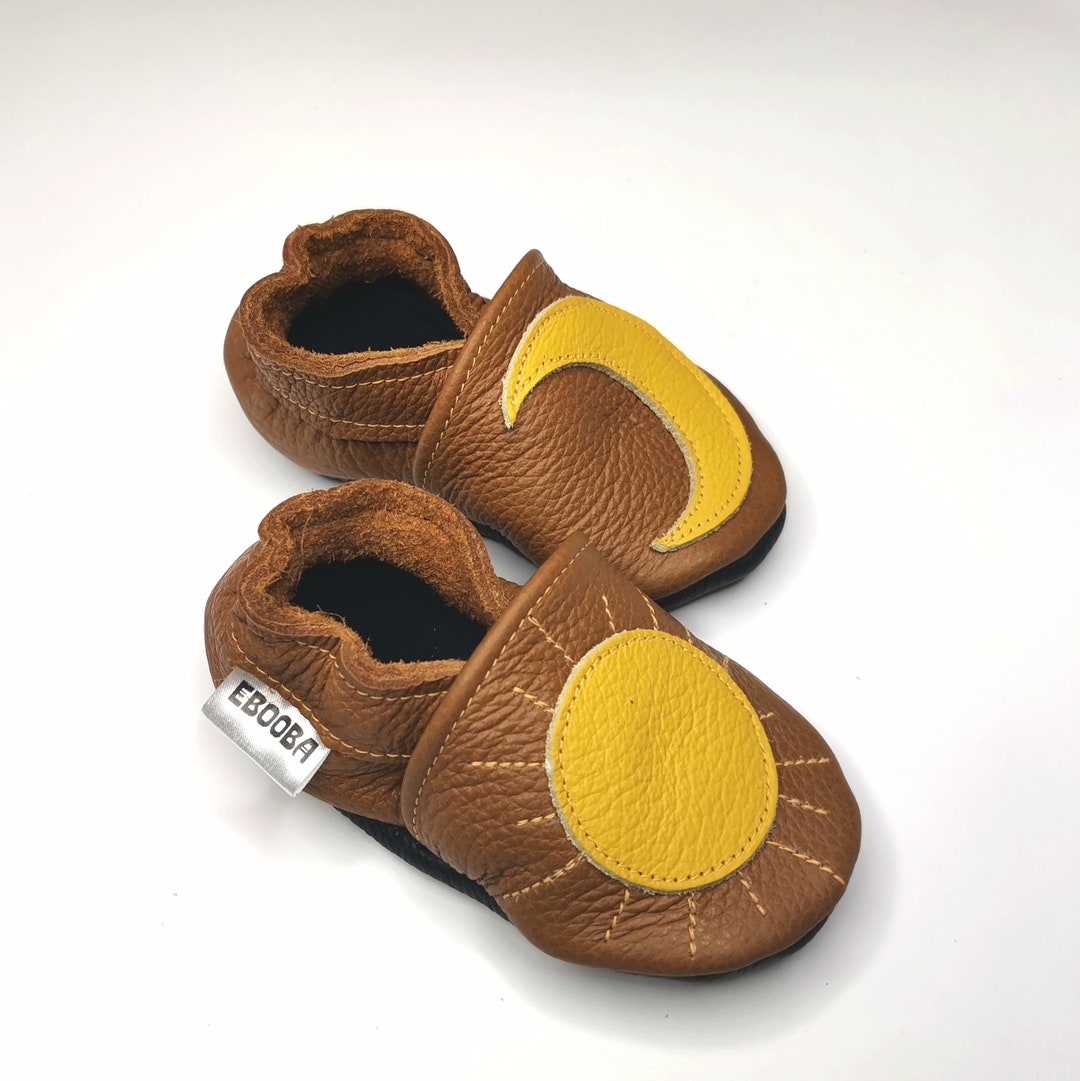 Sun / Moon Baby Shoes, Leather Baby Booties, Baby Moccasins, Soft Sole ...