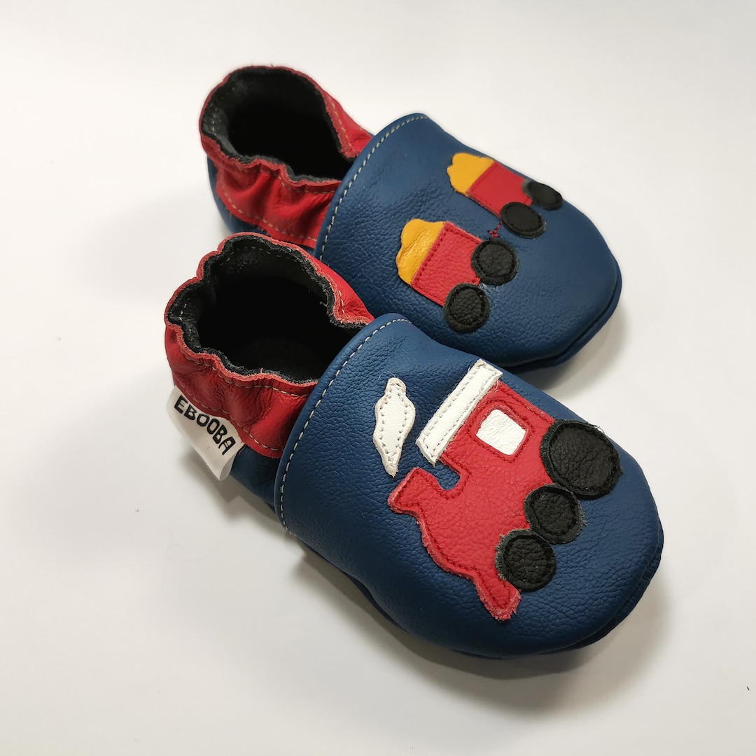 Train Baby Shoes, Red Locomotive Baby Shoes, Blue Baby Moccasins, Baby ...