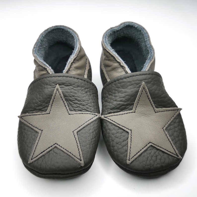 Dark Gray Baby Shoes Leather Baby Shoes Stars Slippers Baby | Etsy