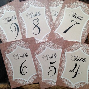 Burlap and Lace Table Numbers. Lace Table Number. Rustic Table Numbers ...