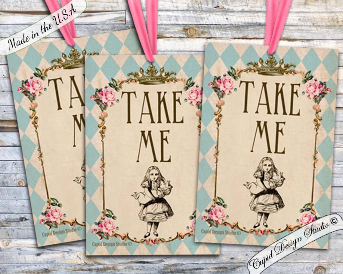 TAKE ME Alice in Wonderland Tags / Alice in Wonderland Party Supplies ...