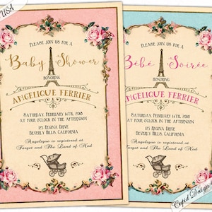 French Baby Shower Invitation/parisian Baby Shower/shabby Chic Baby ...