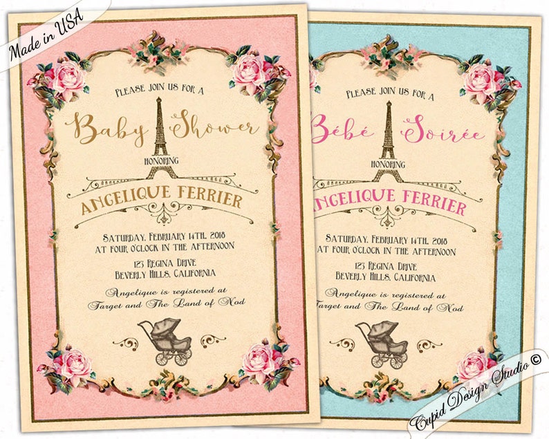 French Baby Shower Invitation/parisian Baby Shower/shabby Chic | Etsy