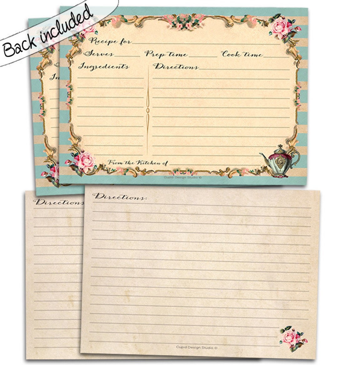 High Tea Recipe Cards. Gift for the Bride Marie Antoinette Recipe Card ...