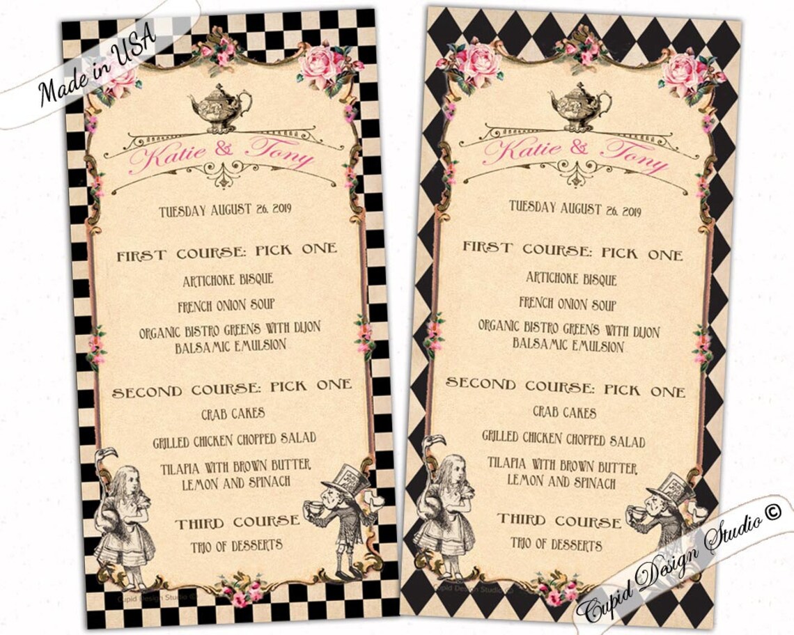 Alice in Wonderland Menu/alice Through the Looking Glass Menu - Etsy