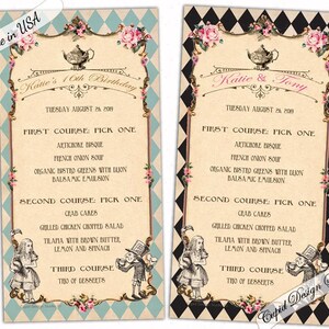 Alice in Wonderland Menu/alice Through the Looking Glass Menu Cards ...
