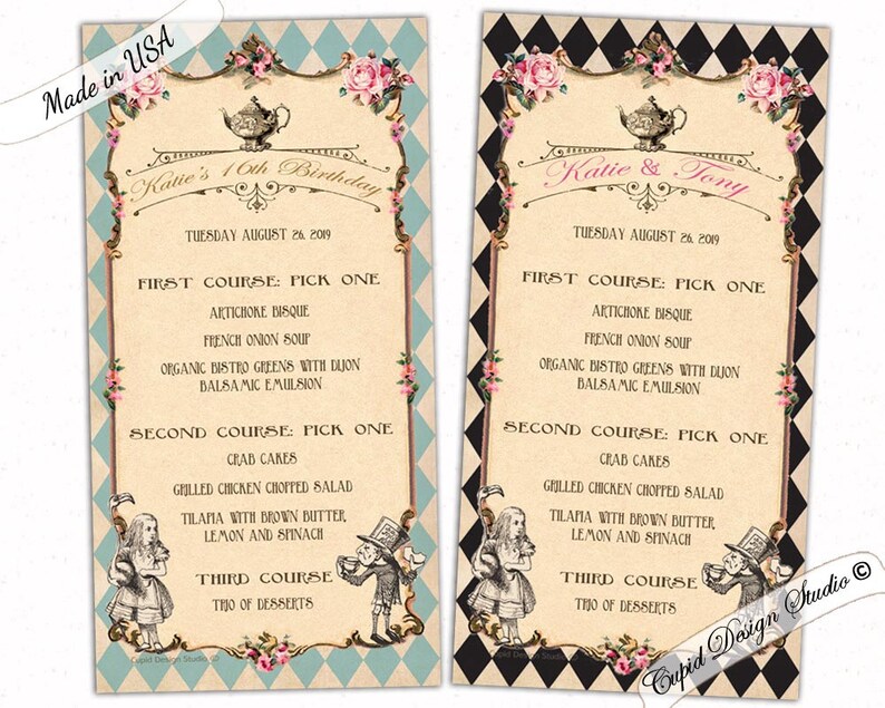 Alice in Wonderland Menu/alice Through the Looking Glass Menu - Etsy