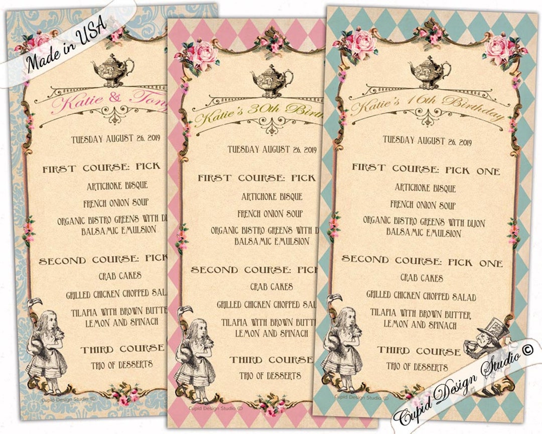 Alice in Wonderland Menu/alice Through the Looking Glass Menu Cards ...