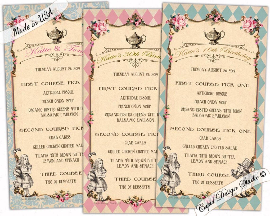 Alice in Wonderland Menu/alice Through the Looking Glass Menu - Etsy