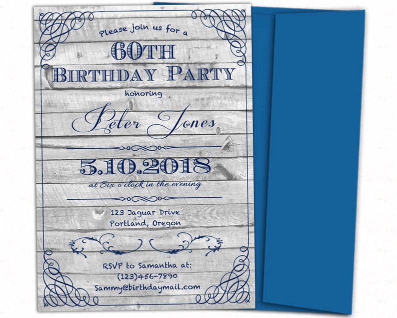 Rustic Birthday Invitations for Men. Printable Birthday Invitations ...